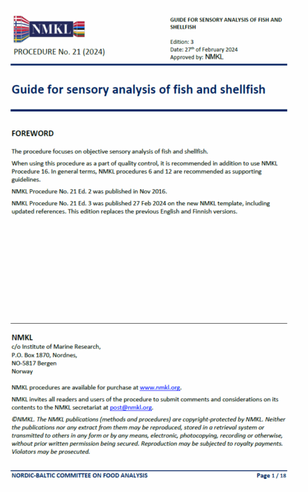 New edition: NMKL Procedure 21. Guide for sensory analysis of fish and ...