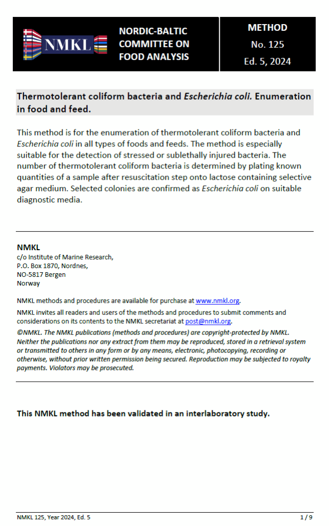 New edition: NMKL 125 Thermotolerant coliform bacteria and Escherichia ...